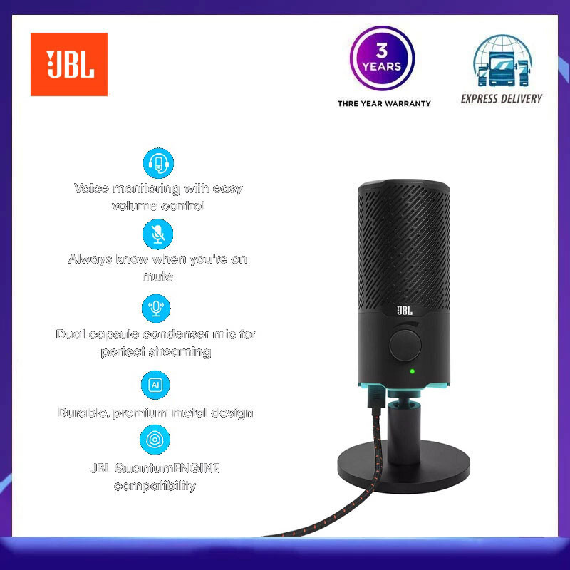 JBL Quantum Stream Dual pattern premium USB microphone for streaming recording and gaming ...