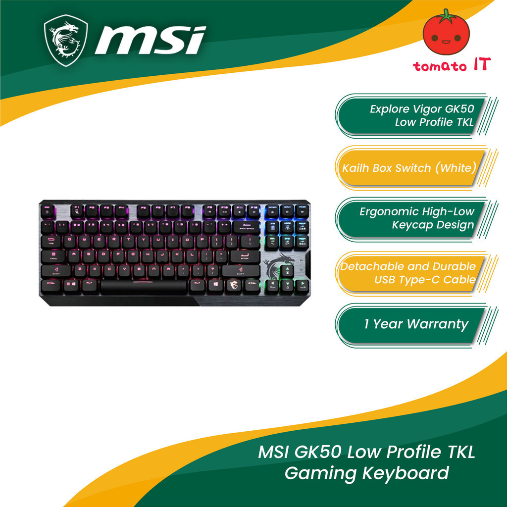 MSI GK50 Low profile TKL Gaming Keyboard with Kailh Low Profile White ...