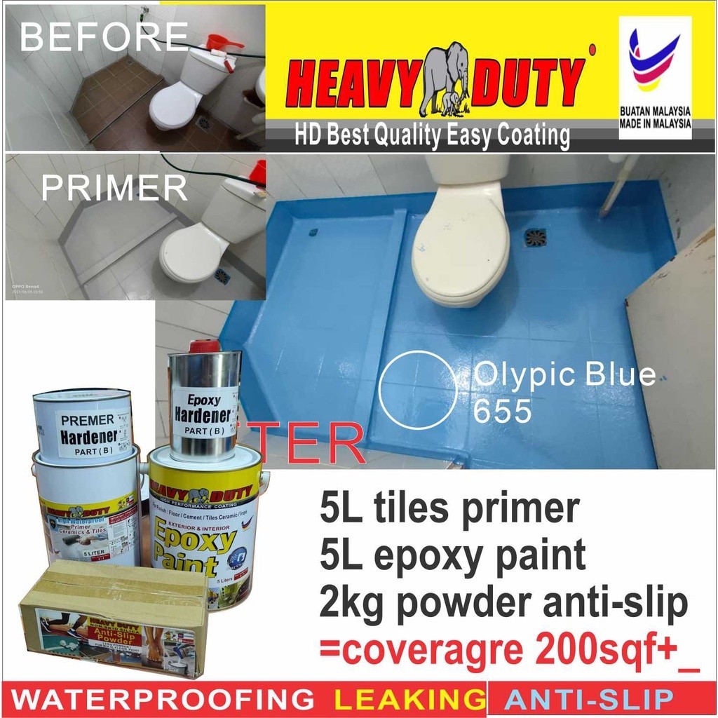 655 OLYMPIC BLUE / BIG FULL SET Epoxy Floor Coating ( 5L PRIMER ...