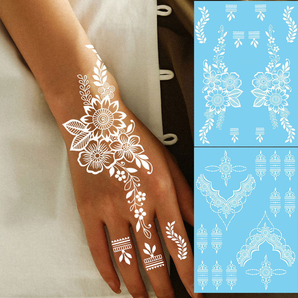 Henna Temporary Tattoos Women White Henna Tattoo Stickers for Hand ...