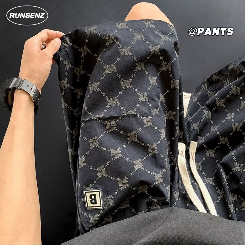 M-8XL Korean Version Ice Silk Plaid Shorts Men Summer Casual Loose Wide ...