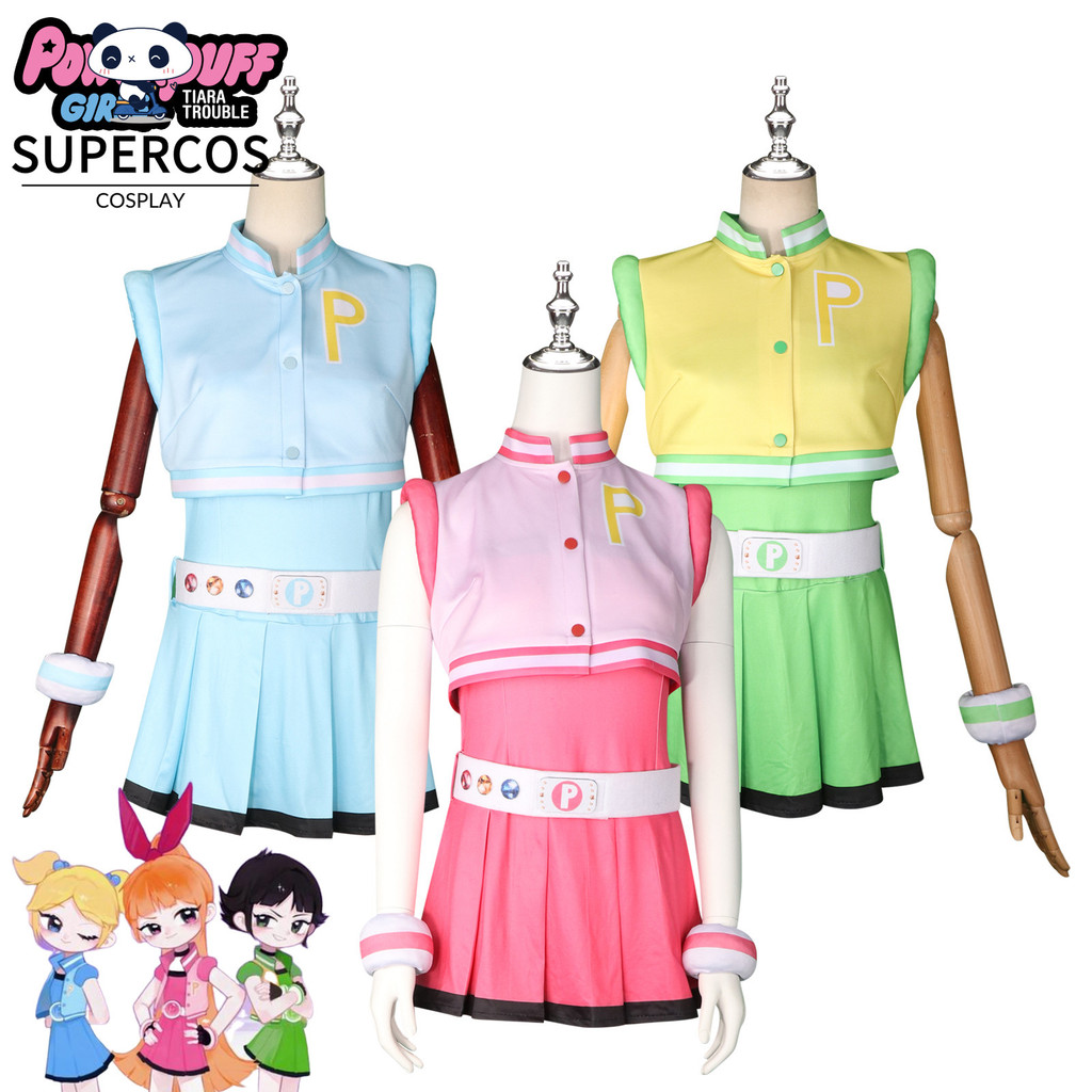 Cartoon The Powerpuff Girls Blossom Bubbles Buttercup Cosplay Costume ...