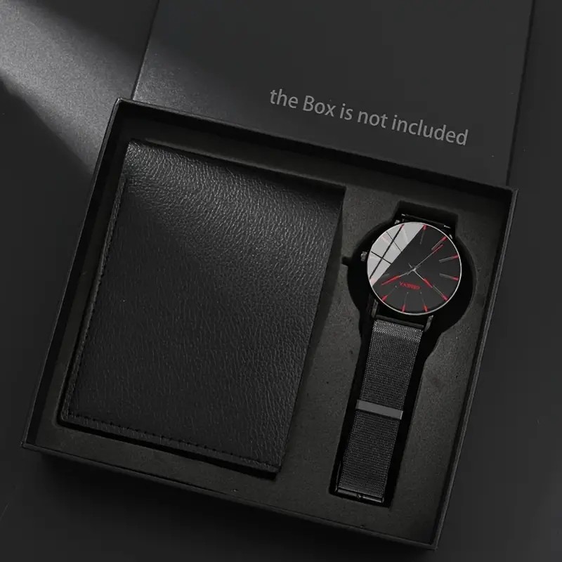 2pcs Men Set with Watch Wallet Leather Business Causal Simple Watches ...