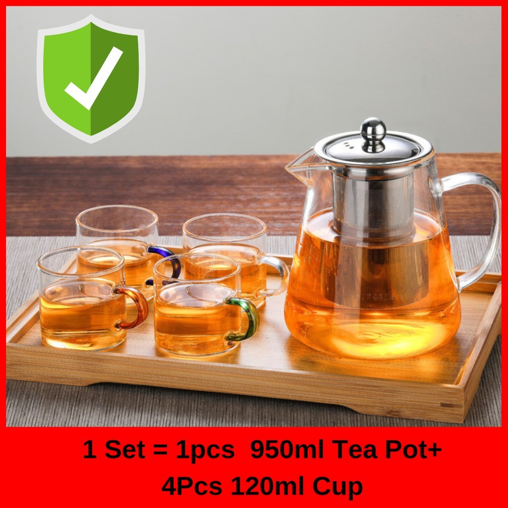 [High Quality] 950ml GLASS TEAPOT + 4pcs 120ml Glass Tea Cup - Tea Pot ...