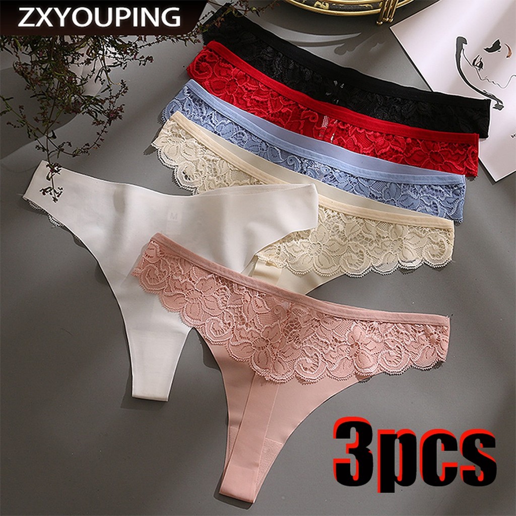 ZXYOUPING 1/3pcs Women T Back Lace Stitching Plain T Back G String ...