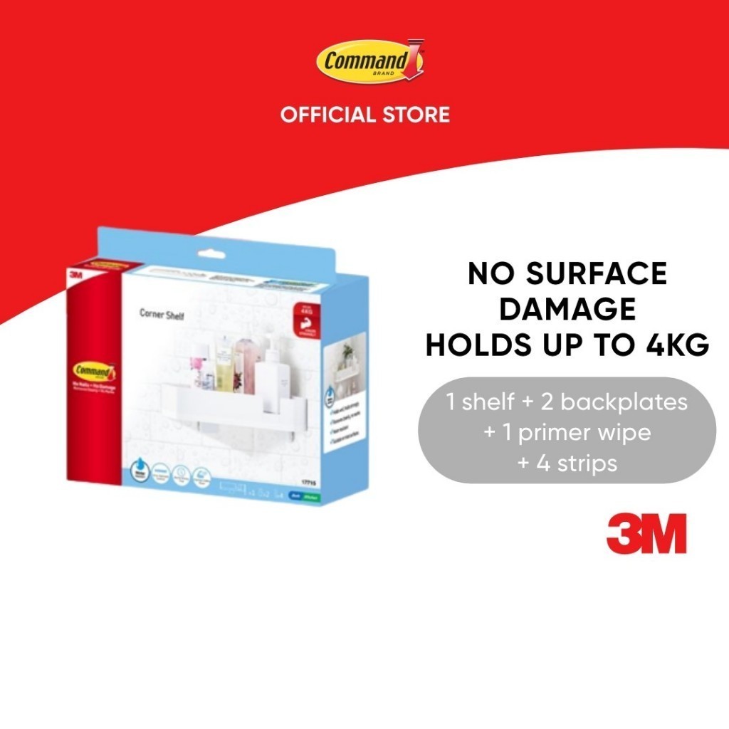 3M™ Command™ Bathroom Corner Shelf, 17715, Water Resistant, No Surface ...