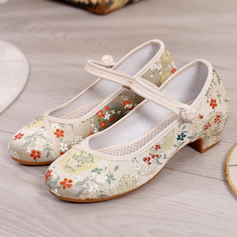 New Cloth Shoes Thick Heel Embroidered Shoes Matching Cheongsam Shoes ...