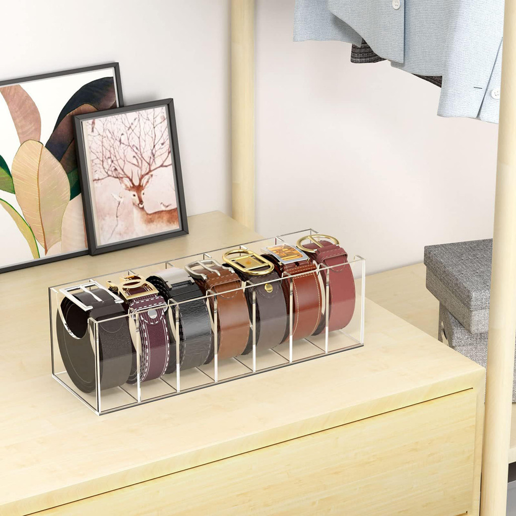 Clear Belt Organizer Acrylic Belt Storage Holder With Compartments ...