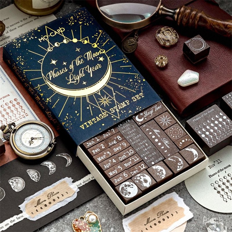 Mo Mo Stamp Set Moon Phase Light Year Series Vintage Perpetual Calendar ...