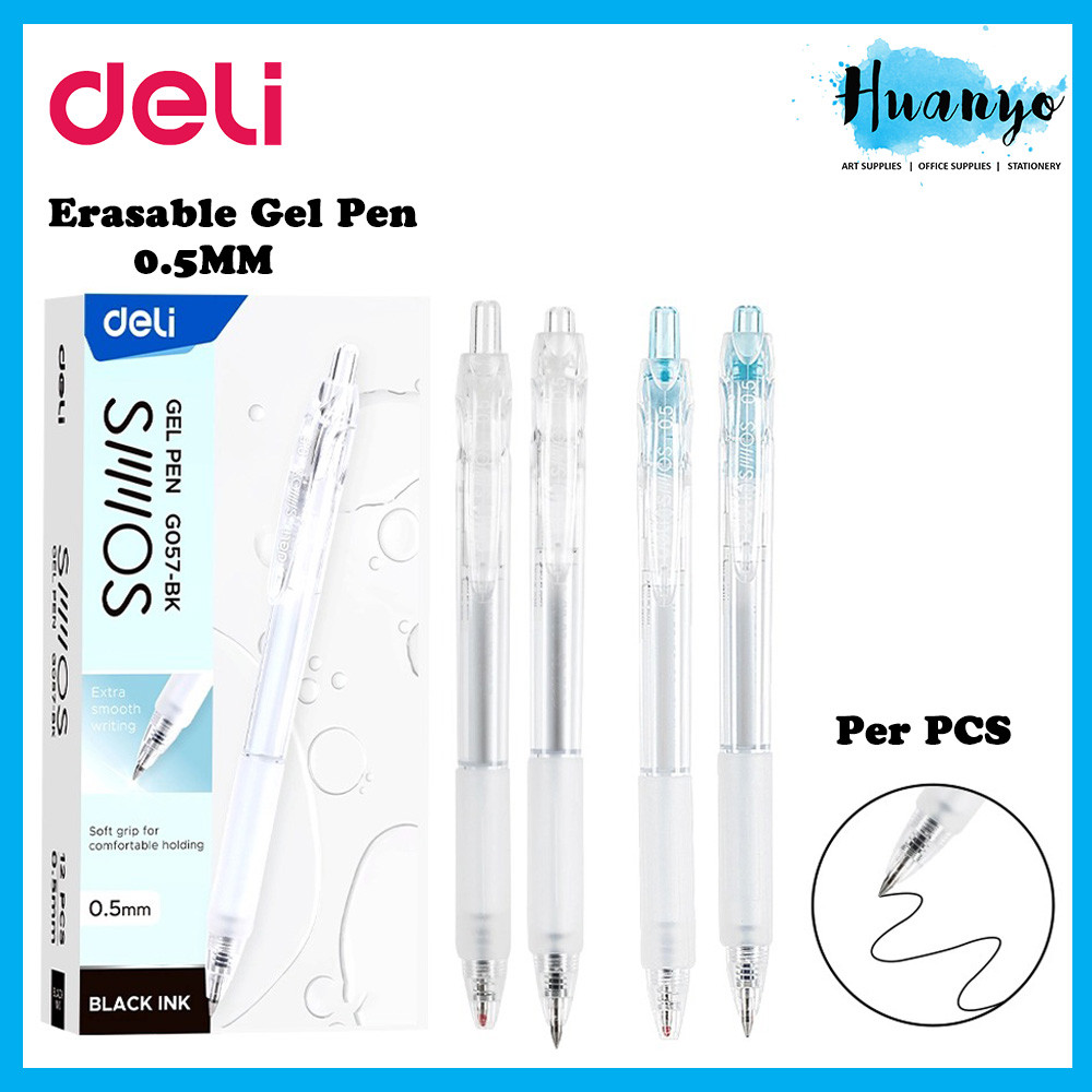 Deli G057 Transparent Clear Body Gel Pen Retractable Bullet Tip Rubber ...
