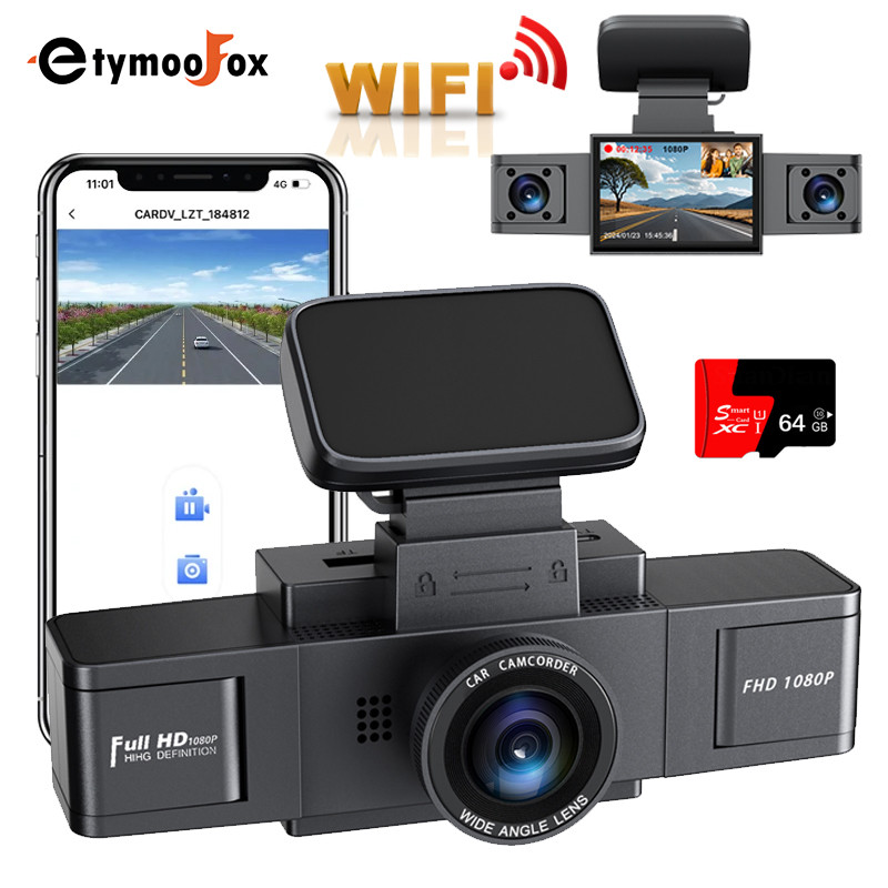 WIFI Car Dash Cam 3 Lens Dashcam Car Camera Front + Right + Left 3 IN 1 ...