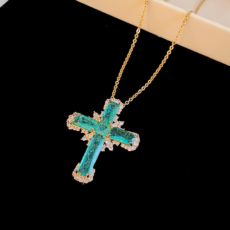 Zircon Cross Chain Long Necklace European American High-End Light ...