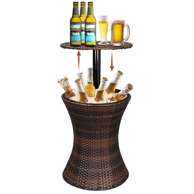 Camping Iron Art Ice Bucket Woven Ice Bucket Imitation Rattan Bar Table ...