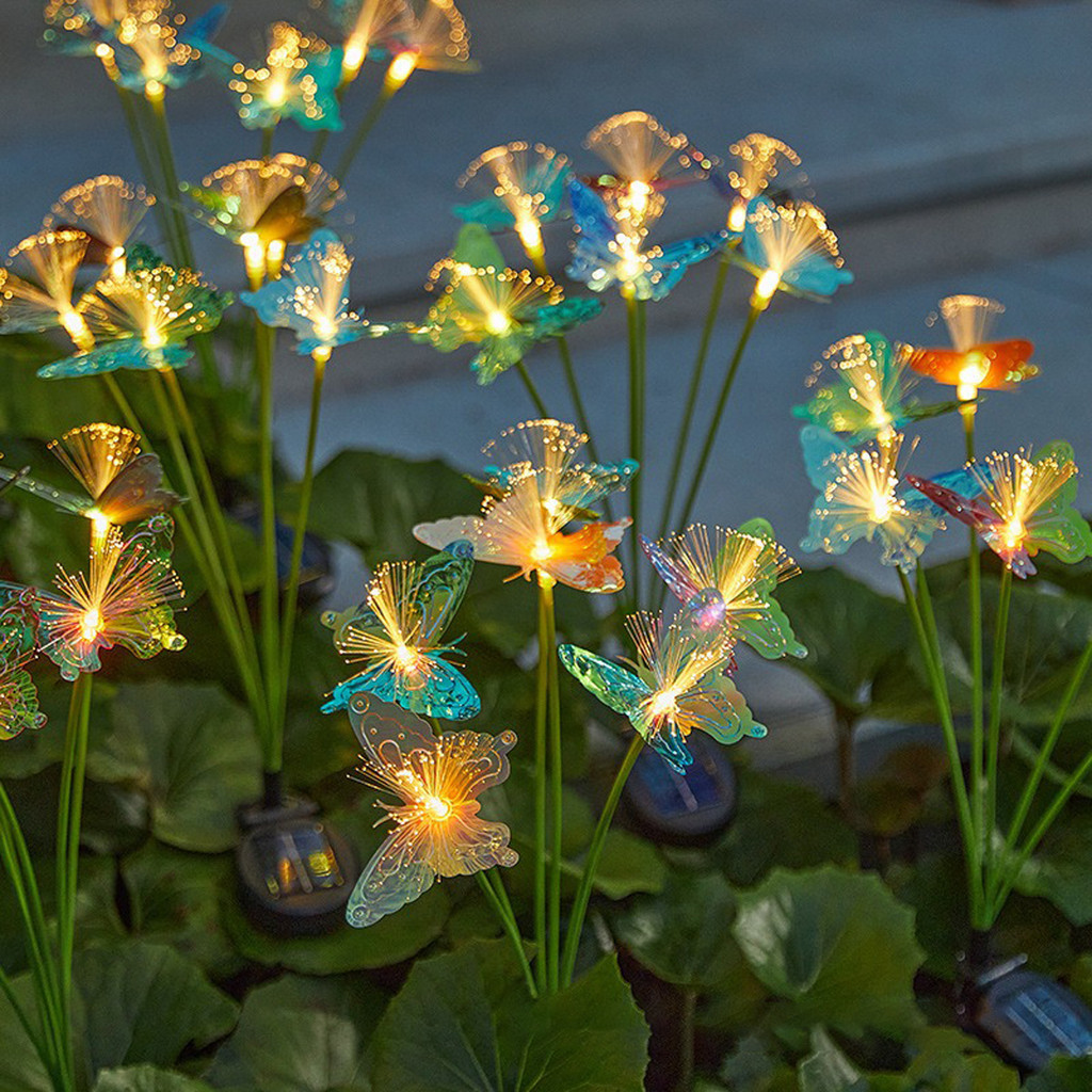 6/8 LED Butterfly Solar Fiber Optic Light Waterproof Rechargeable ...