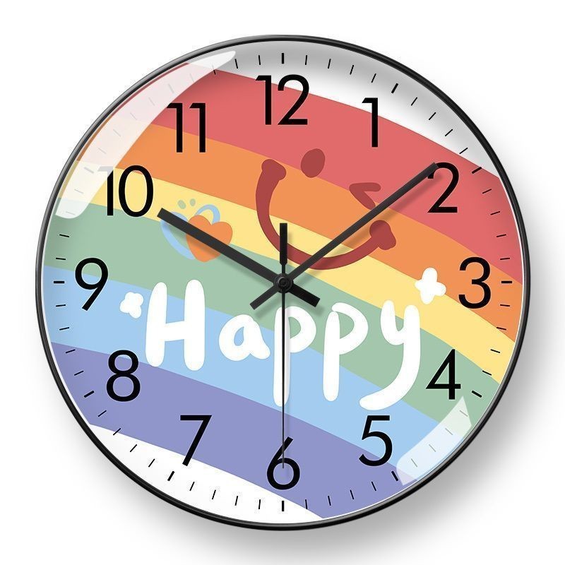 Rainbow Smiley Face Wall Clock Living Room Clock Children Automatic ...