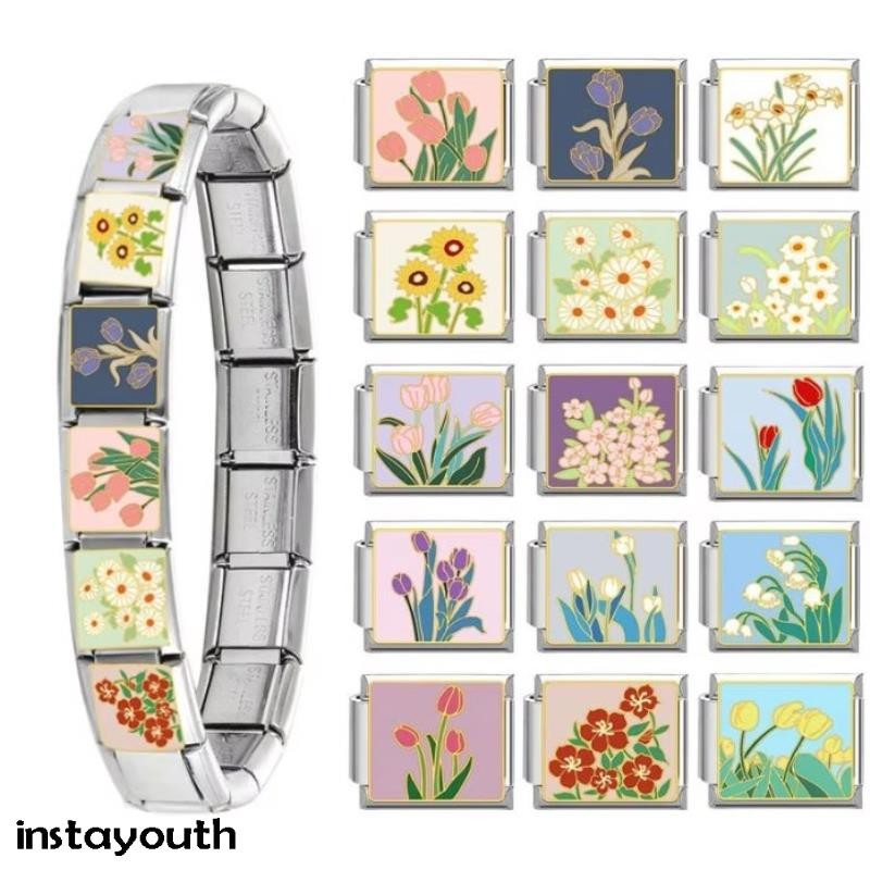 Romantic Charm Bracelet Flower Series Italian Charm Links Fit 9mm ...