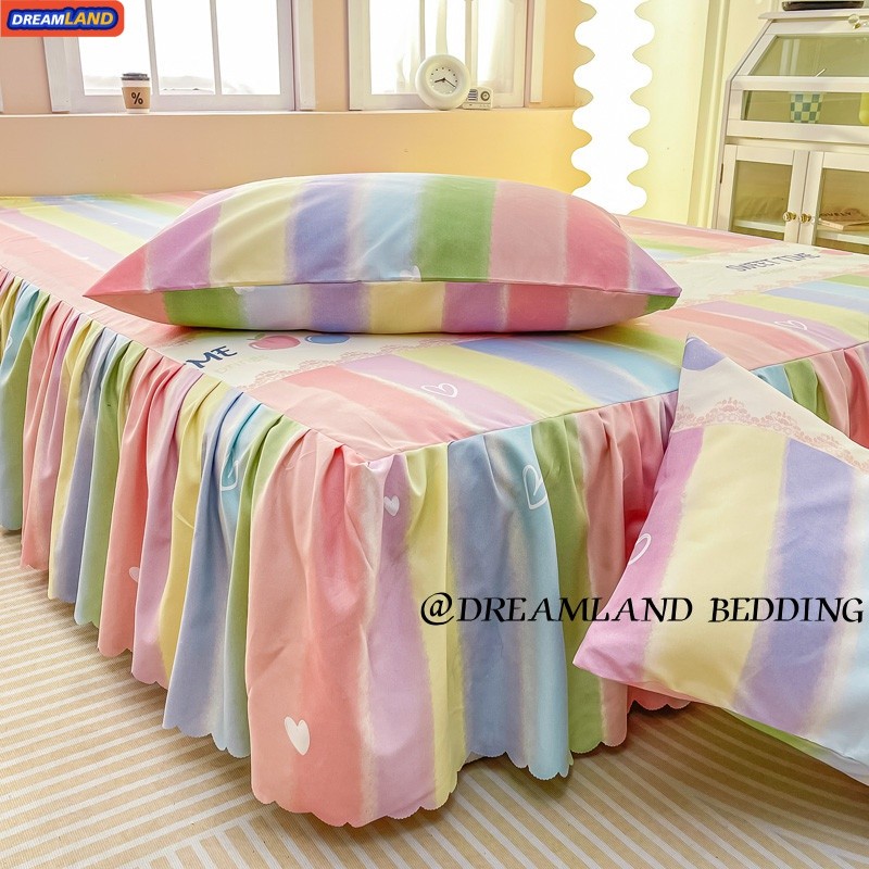 Rainbow Pattern Bed Skirt Brushed Bed Sheet Cover Bedspread with Lace ...