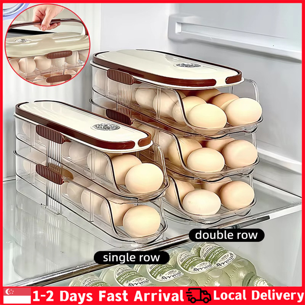 ⚡SG Stock⚡Portable Large Egg Holder for Fridge Automatic Rolling Egg ...