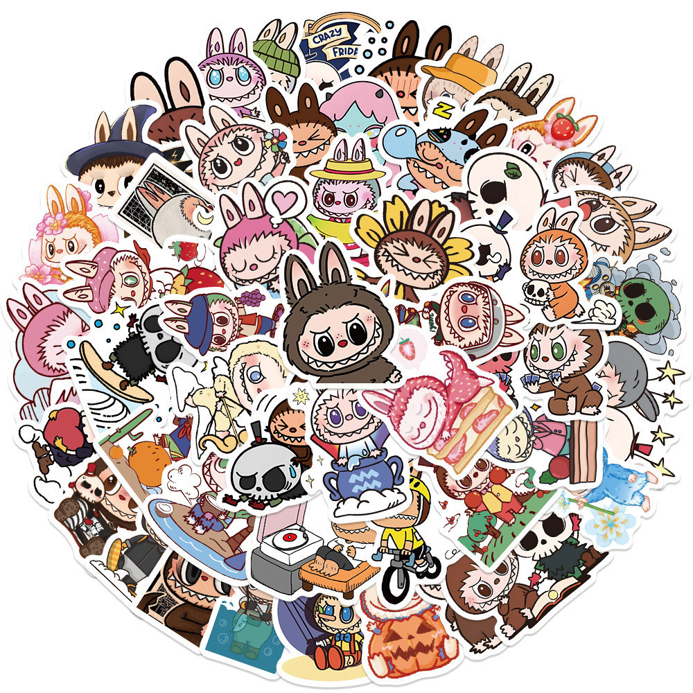 50 pcs Labubu Cute Cartoon Doll Waterproof PVC Stickers | Shopee Singapore
