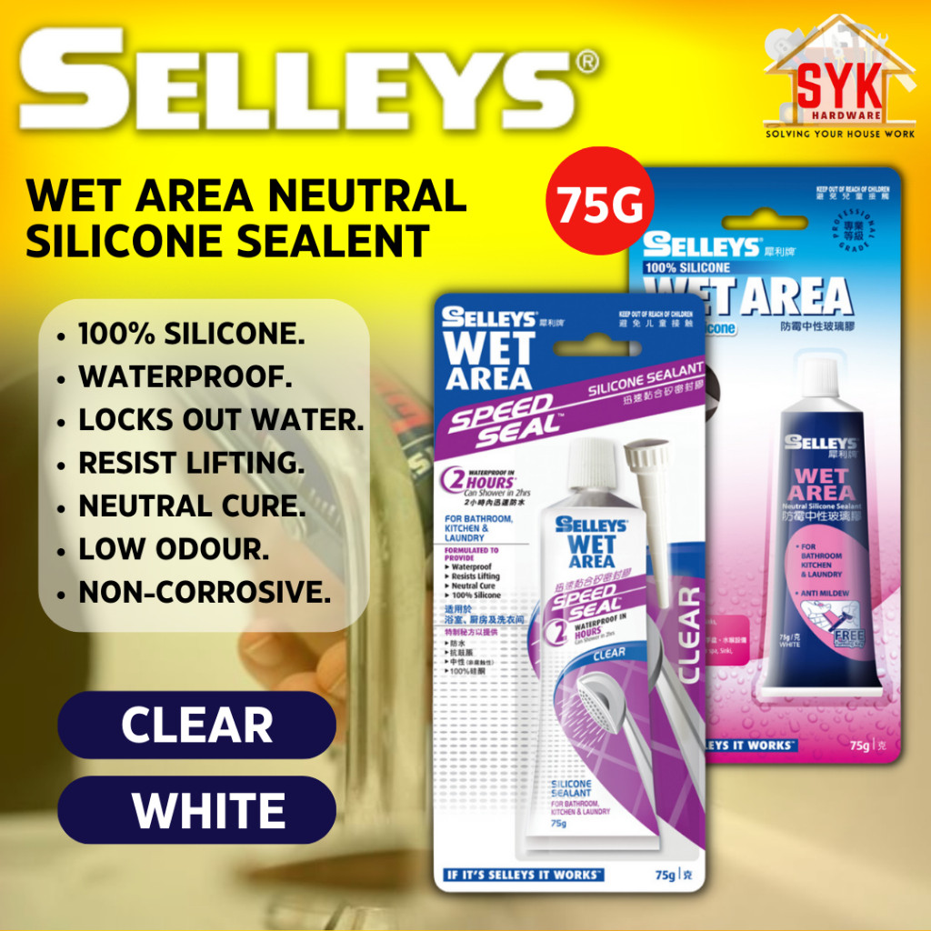 SYK Selleys Wet Area Silicone Sealant Clear White 75g Silicone Glue ...