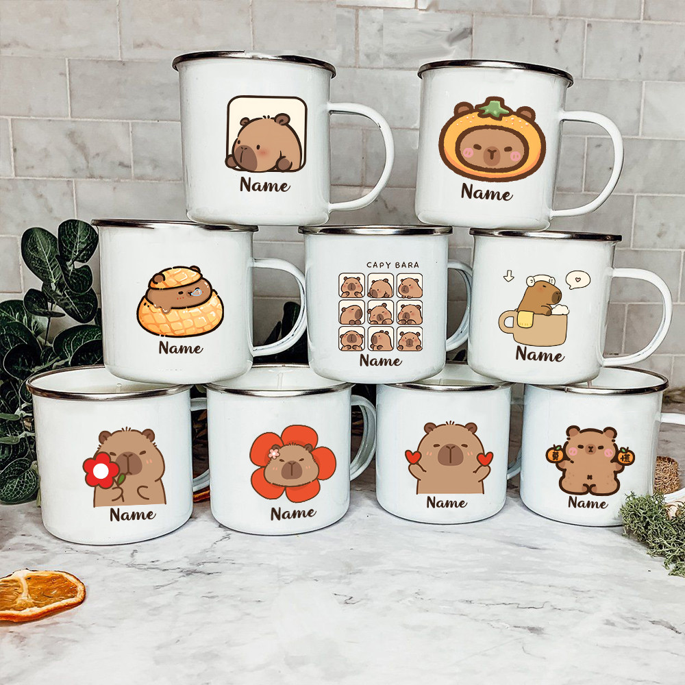 Capybara Print with Name Enamel Mug Cartoon Mug Water Cup Capybara ...