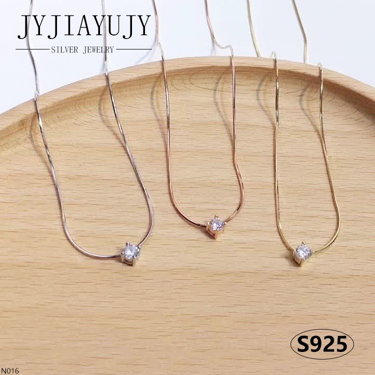 JYJIAYUJY In Stock 100%Sterling Silver S925 Necklace A White Zircon Snake Chain Korean Fashion ...