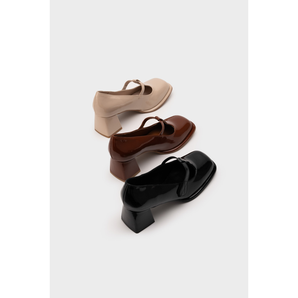 Nose T Bar Chunky Heel Pump - Brown Kasut Bertumit Tebal T-Bar - Coklat ...