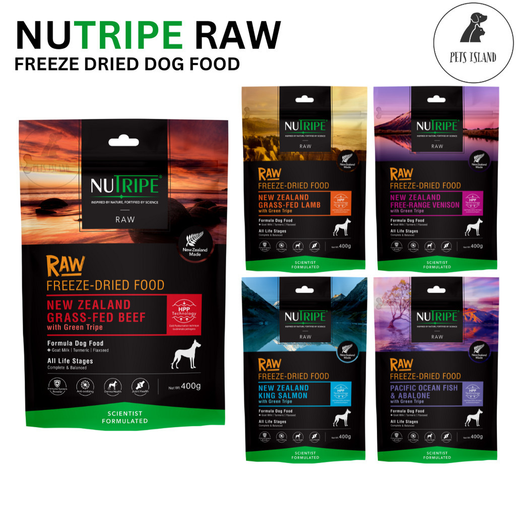 Nutripe Raw Freeze Dried with Green Tripe Dog Food 400g - Salmon, Beef ...