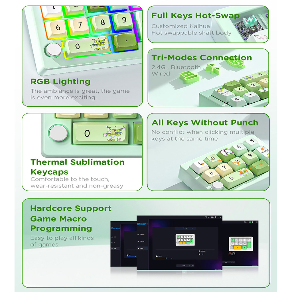 Bluetooth Tri-Mode Wireless RGB Backlit Number Keyboard Mechanical ...