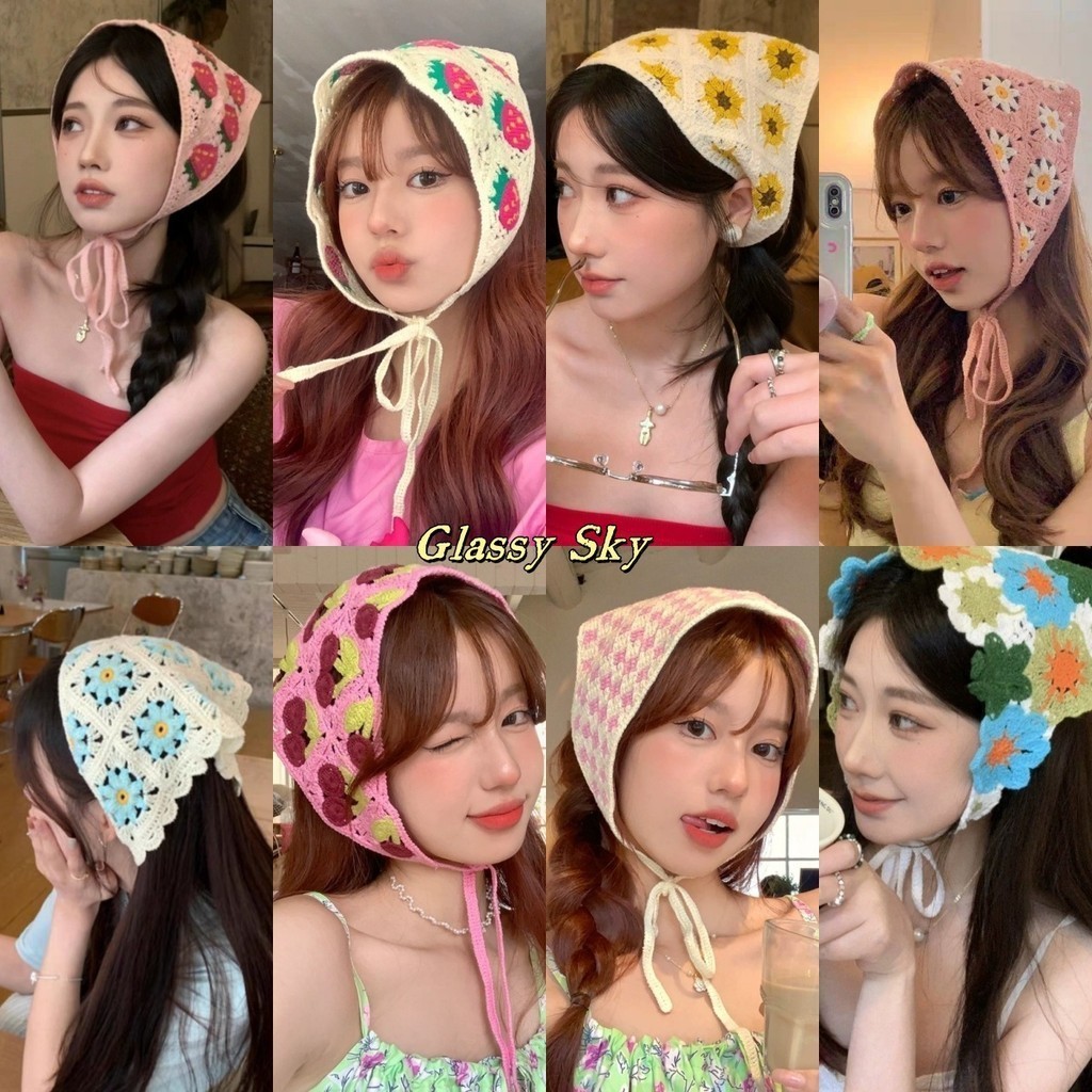 JOJO COCO Knitted Handmade Crochet Triangle Women's Headscarf Headband ...