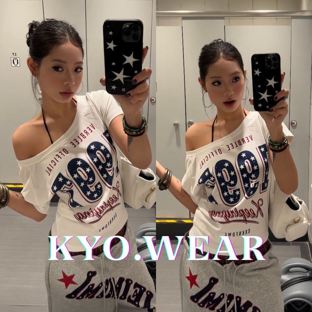KYO Women's Short-Sleeved Off-Shoulder Top Vintage Style Comfortable To ...