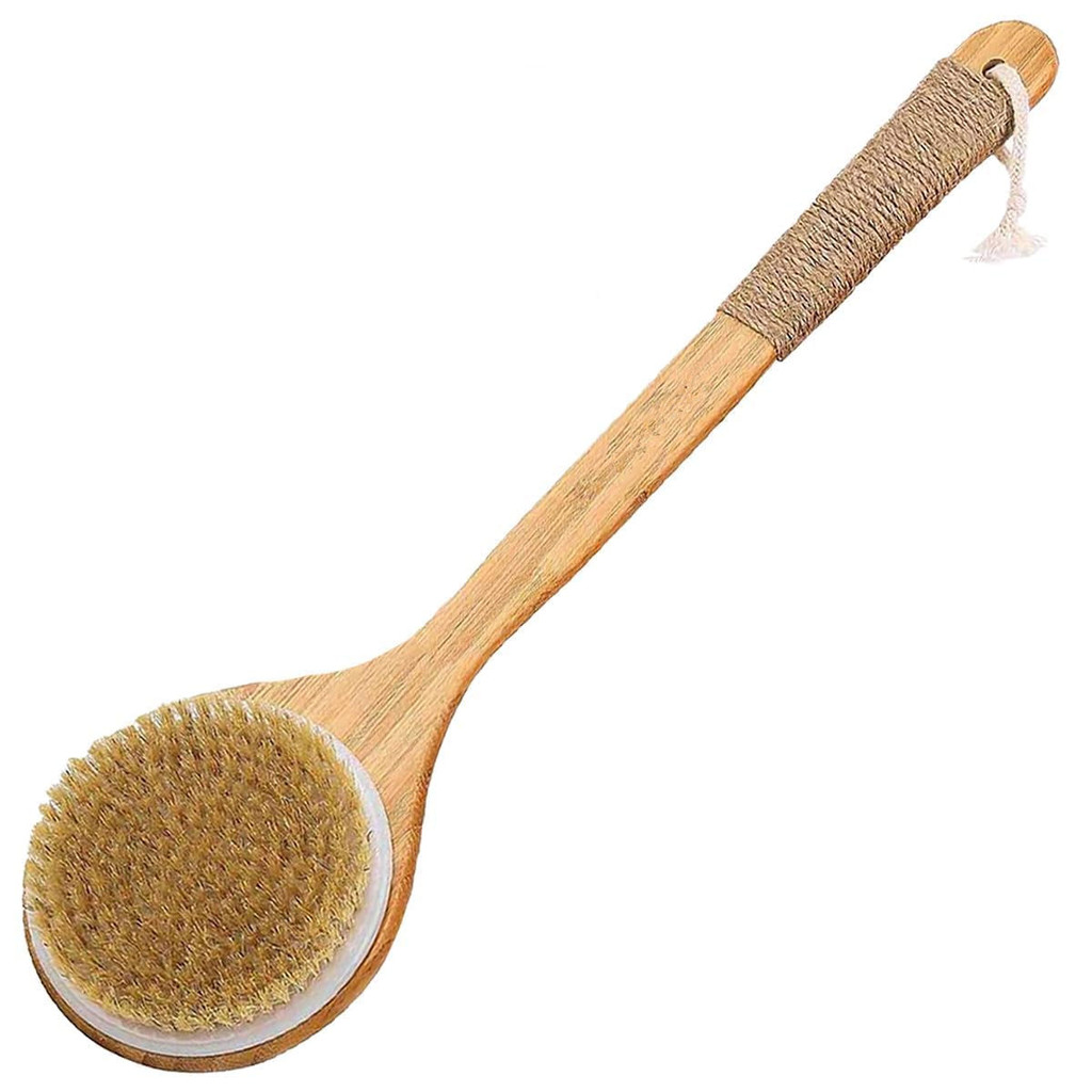 Dry Brushing Body Brush Wooden Handle Shower Brush with Natural ...