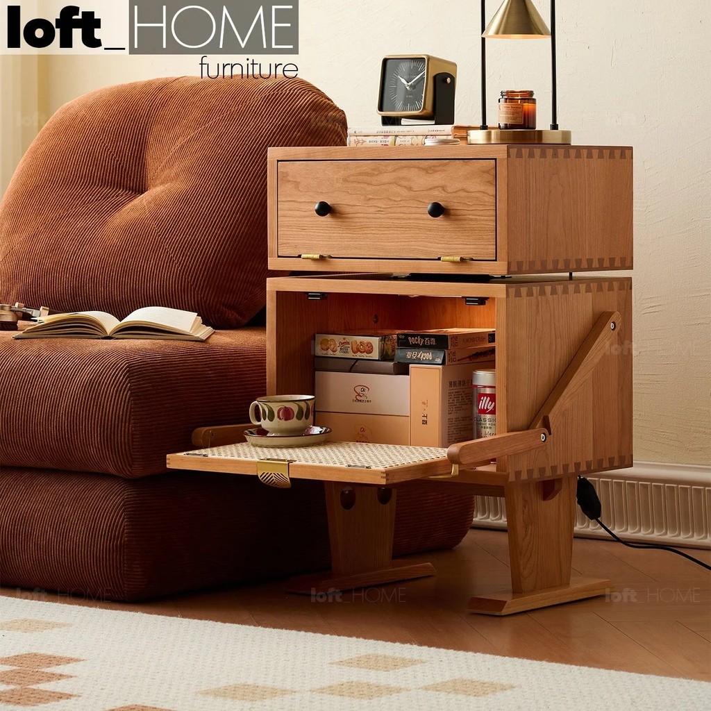 Loft Home Scandinavian Rattan Cherry Wood Revolving Side Table BOT ...