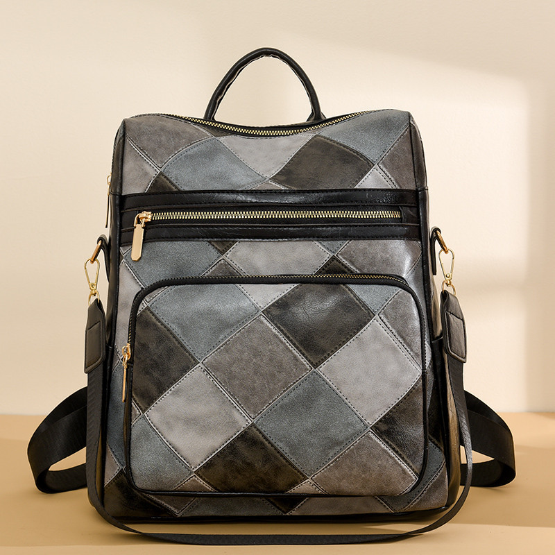 Square Color Block Anti-Theft Backpack Women's Large Capacity Casual ...