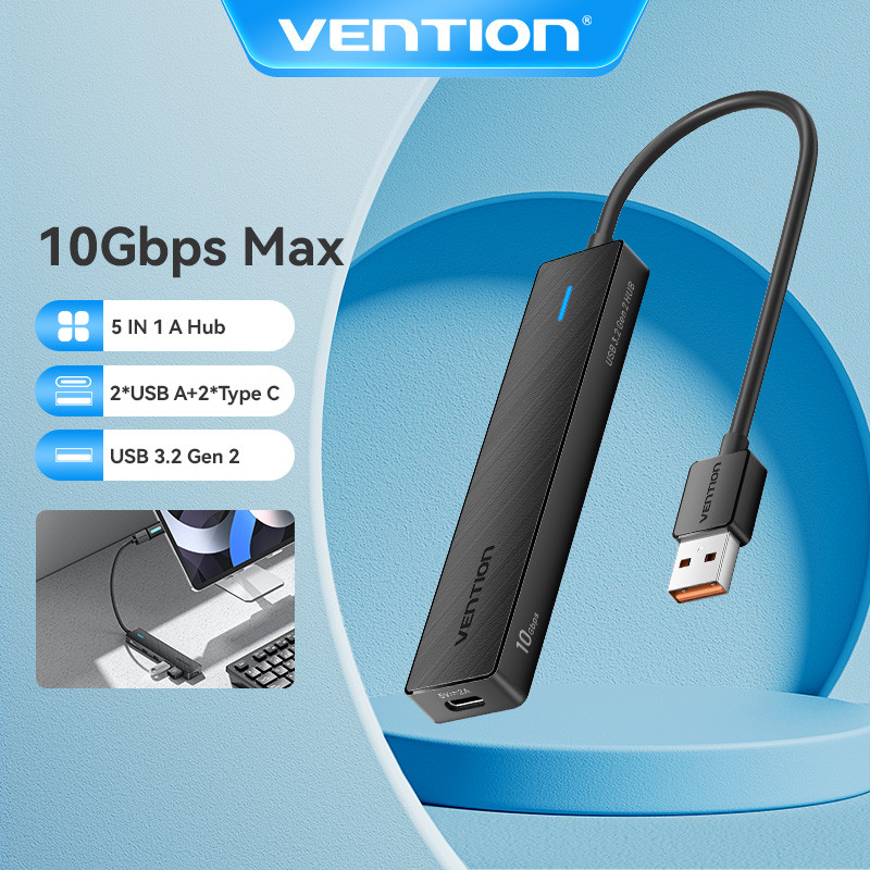 Vention USB3.2 Gen2 A Hub 10Gbps High Speed 4 Ports 5 In 1 Portable USB ...
