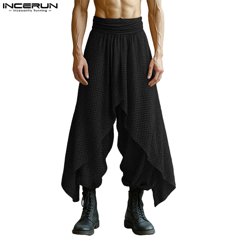 INCERUN Men's Texture Layered Design High Waist Pants | Shopee Singapore
