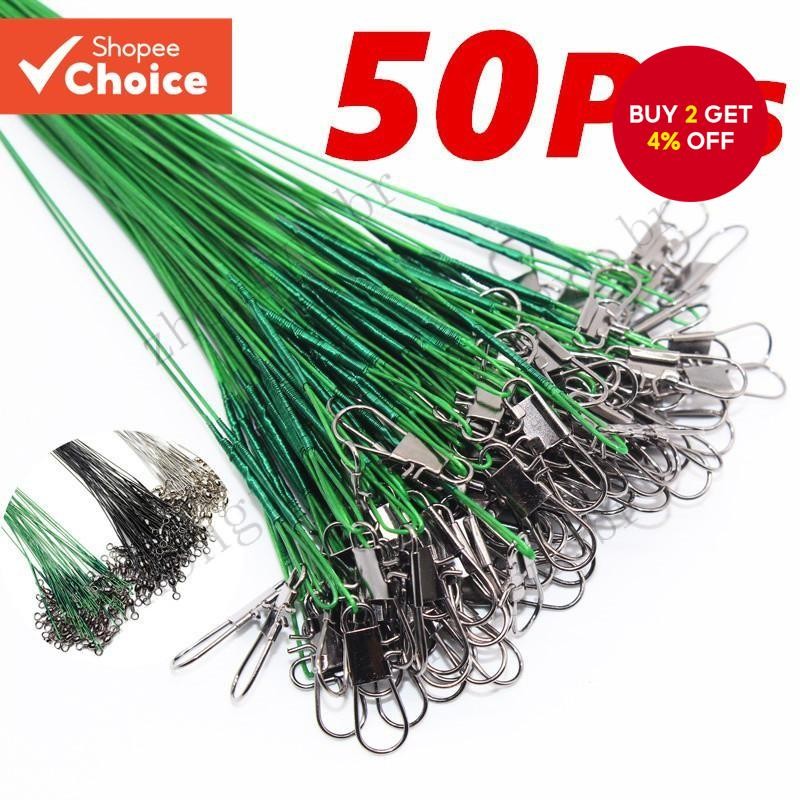 50 Pcs Steel Fishing Line Leader with Swivel Accessory Tackle, can be ...