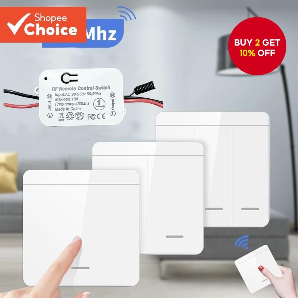 Wireless Light Wall Switch RF 433Mhz Remote Control 1/2/3Gang ...