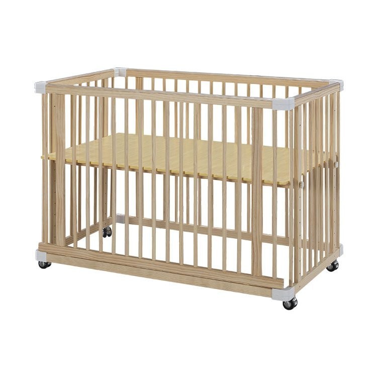 Japanese-Style Multi-Functional Square Solid Wood Pine Crib with Roller ...