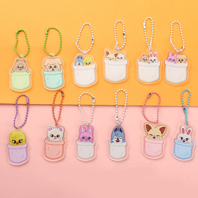 Kpop Stray Kids Chain Bead Bag Keychain Transparent Acrylic Pendant ...