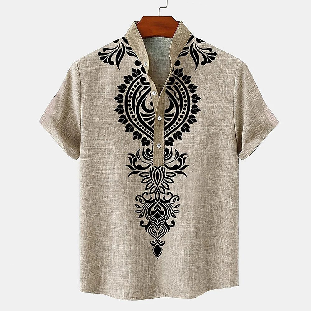 Ethnic Style 3D Print Henley Shirts Men's Fashion Oversized Button ...