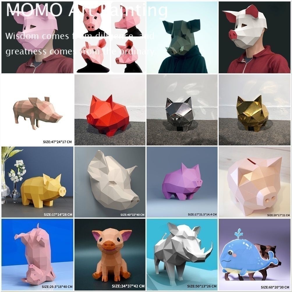 Momo Three-Dimensional Paper Model M7 Pig Model Home Wall Hanging Wall ...