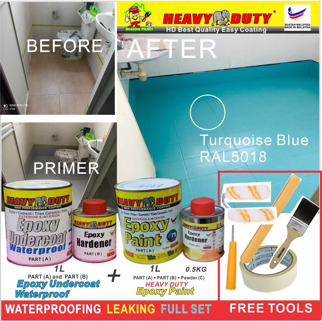 RAL5018 / FULL SET Epoxy Floor Coating HEAVY DUTY ( FREE Tool Set + 1L ...