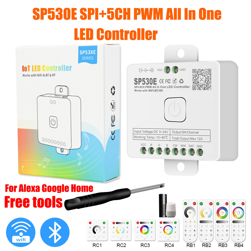 All In One SP530E LED Controller BT 5CH PWM SPI Pixels Wifi Alexa ...