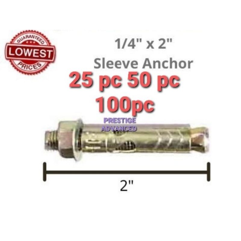 25 pcs 50 pcs or 100 pcs1/4” x 2” , 3/8" x 4 1/2" Sleeve Anchor Wall ...