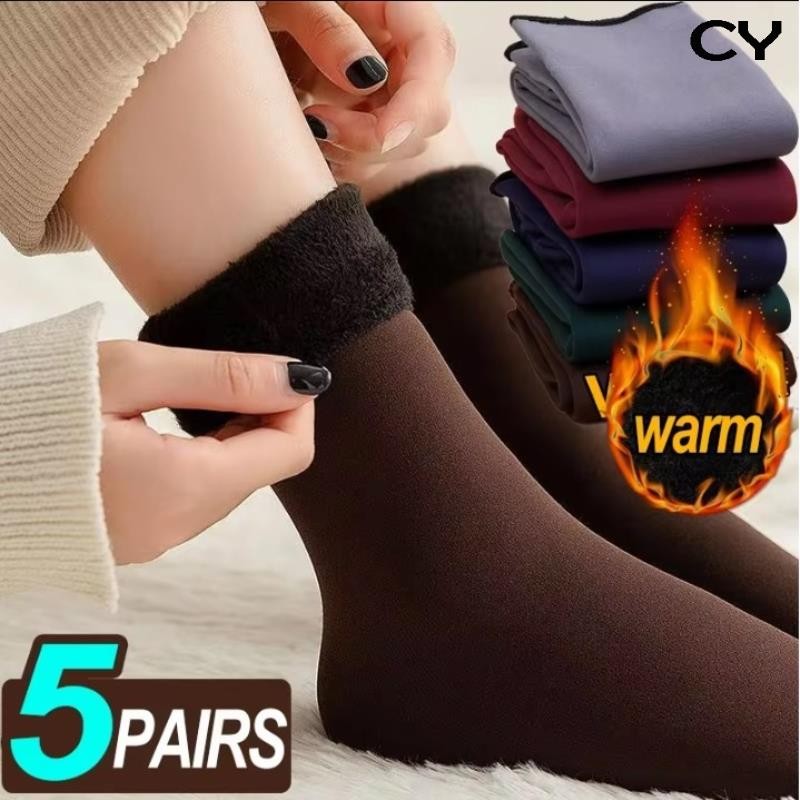 5pair Winter Warm Solid Women Socks Thicken Thermal Socks Wool Cashmere ...