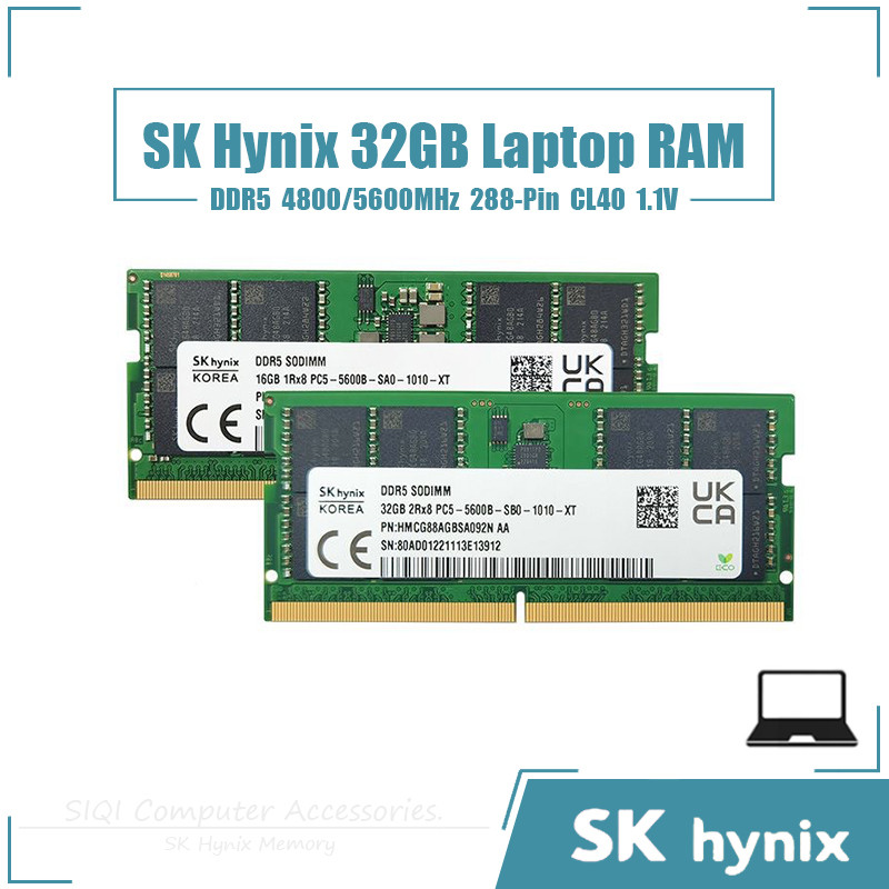 SK Hynix 32GB DDR5 4800MHz 5600MHz Laptop RAM Memory CL40 288 Pin Voltage 1.1V A-die particles ...