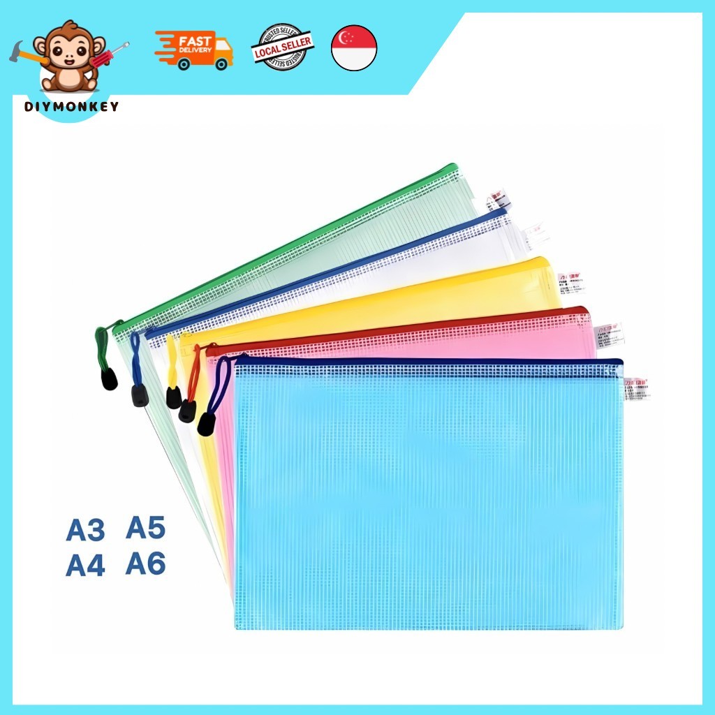 (DIYMONKEY) A6 A5 A4 A3 Thickened Mesh Grid Transparent Zipper Bag ...