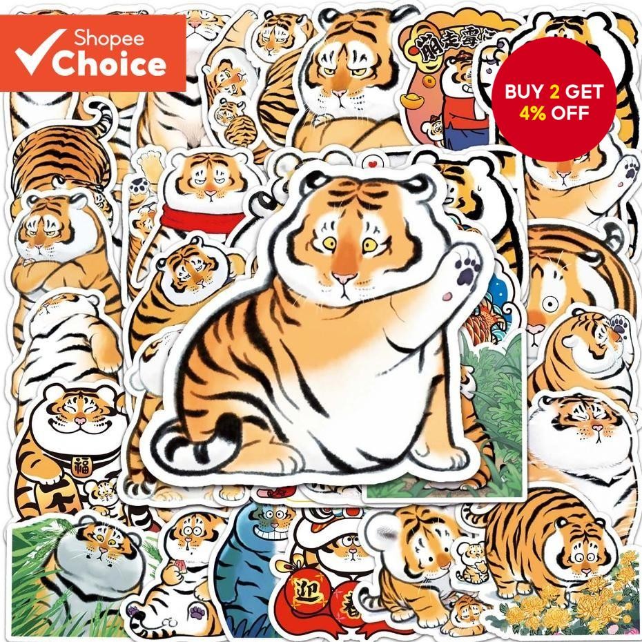 50 Piece Funny Cute Fatty Tiger DIY Creative Motor Stickers Car ...