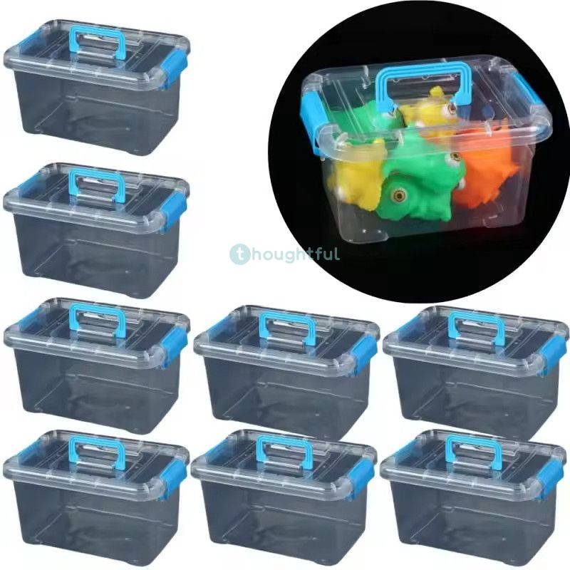 Large Plastic Storage Box with Lid Portable Transparent Blue Box Kids ...